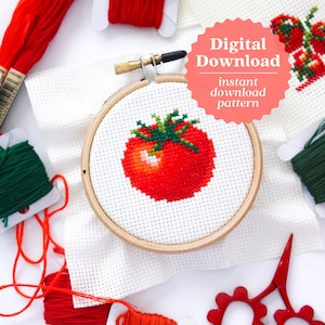 Tomato Cross Stitch Pattern, Tomato Lover Gift, Kitchen Craft, Chef Cross Stitch, Mini Cross ...