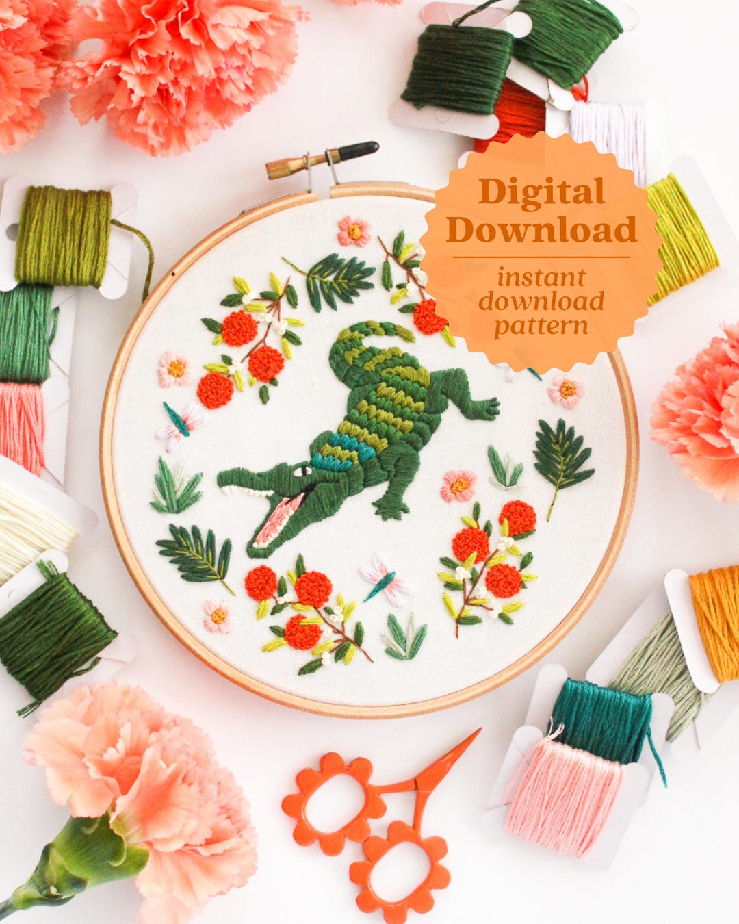 Alligator Embroidery Pattern, Florida Craft, Louisiana Decor, Gator ...