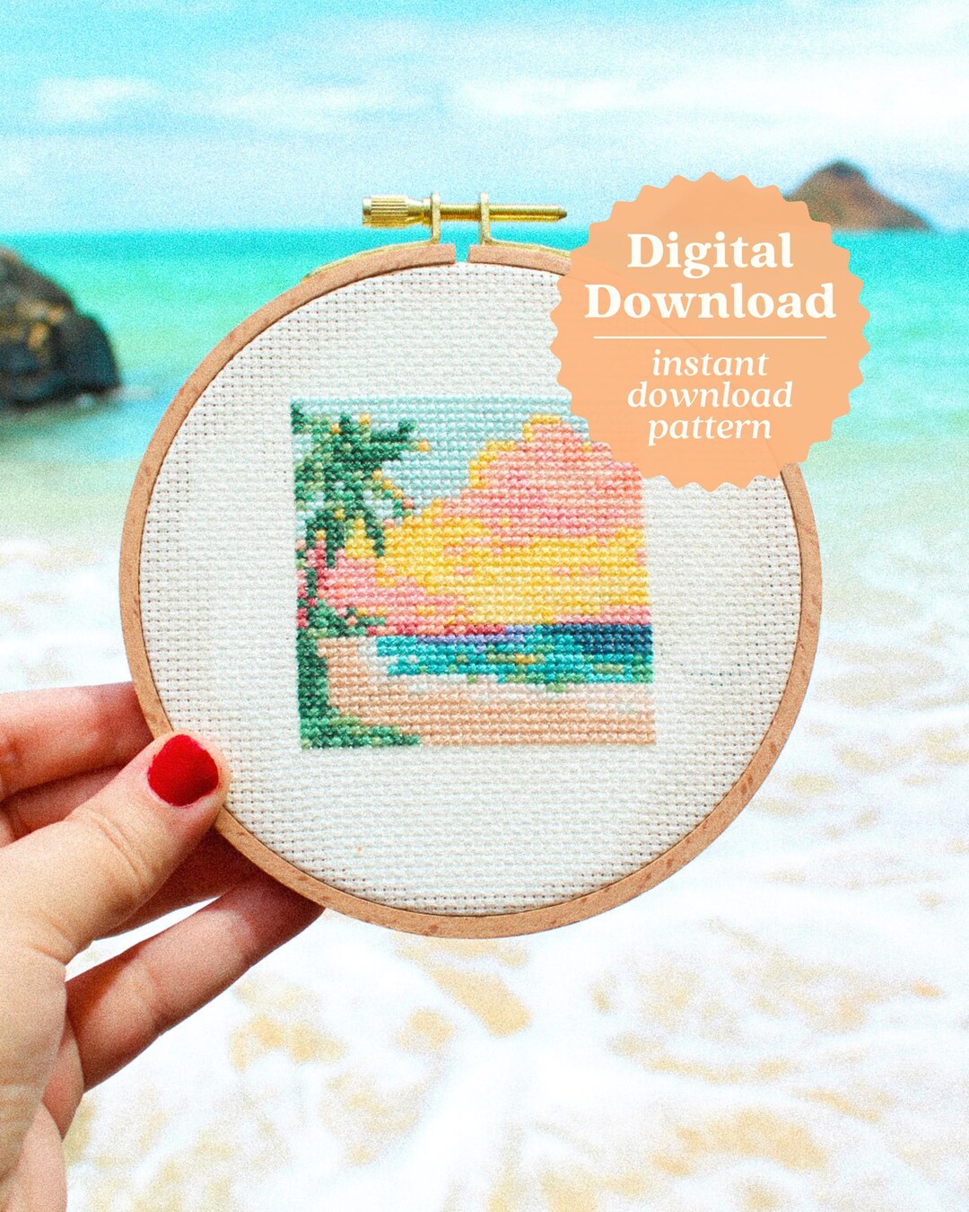 Island Beach Cross Stitch Pattern, Mini PDF Download, Sunset Art ...