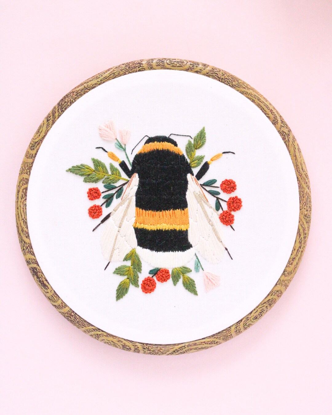 Finished Bumble Bee Embroidery, Cute Bee Embroidery, Honey Bee Wall Art ...