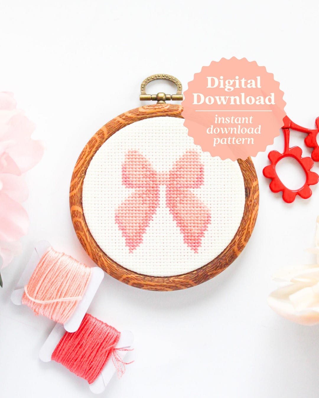 Pink Ribbon Cross Stitch Pattern, Bow Art, Ribbon X Stitch, Baby Girl ...