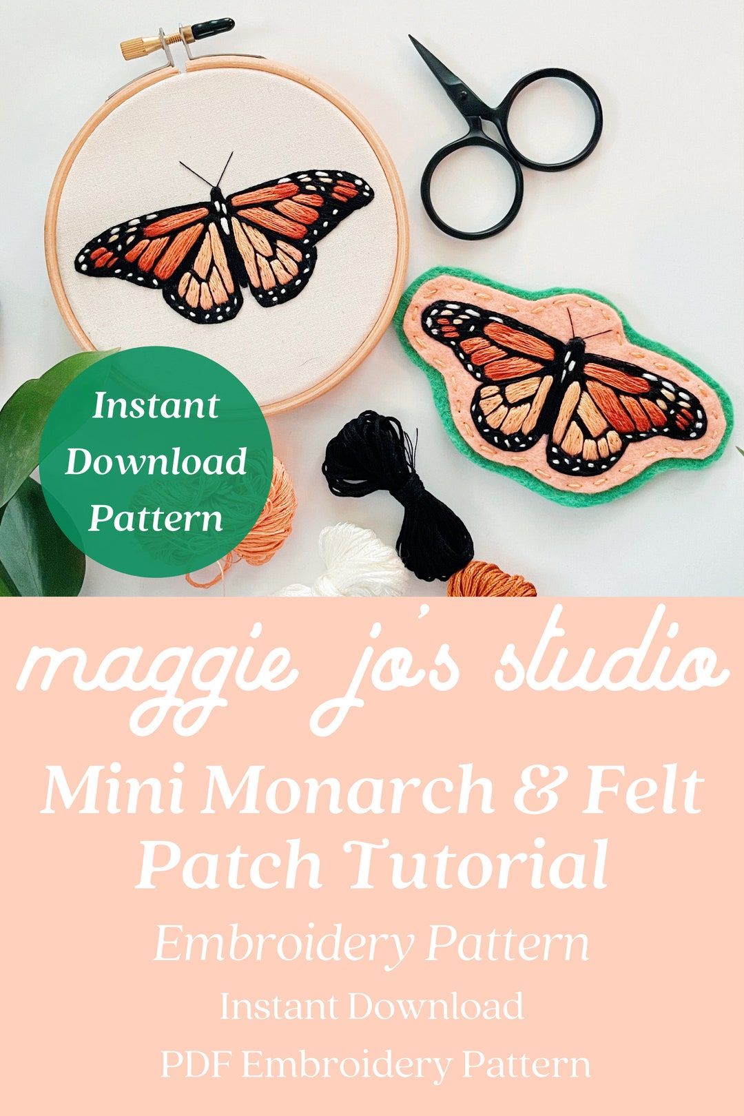 Monarch Embroidery Pattern, Digital Download, Embroidery Pattern ...