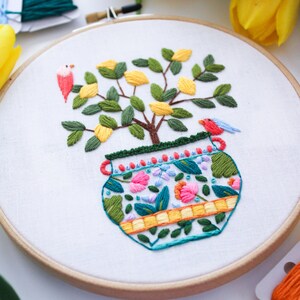 Potted Lemon Tree Embroidery Pattern, Bird Embroidery, Beginner ...