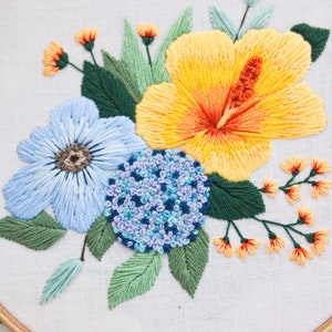 Hibiscus Embroidery Pattern, Beginner Friendly Instructions, Island ...