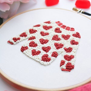 Heart Sweater Embroidery Pattern, Valentine Embroidery Project, Hand ...