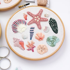 Seashell Embroidery Pattern, Intermediate Tutorial, Beach Hand ...