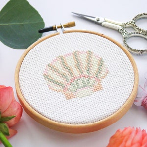 Scallop Shell Cross Stitch Pattern, Seashell Art, Ocean Cross Stitch ...