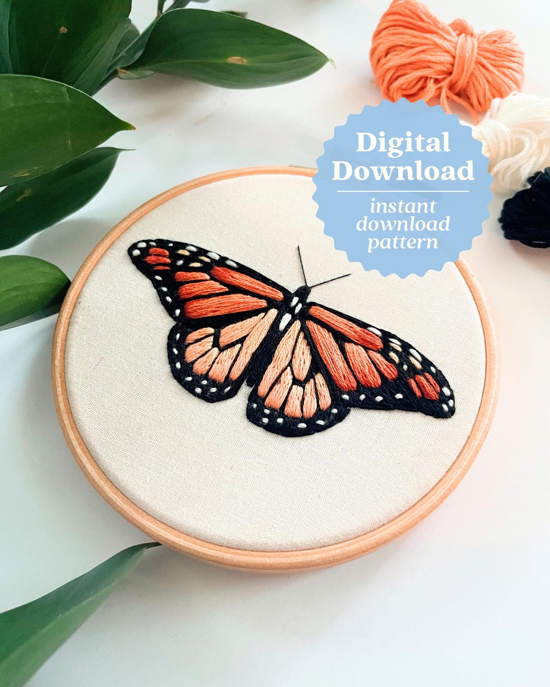 Monarch Embroidery Pattern, Digital Download, Embroidery Pattern ...