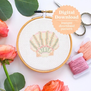 Scallop Shell Cross Stitch Pattern, Seashell Art, Ocean Cross Stitch ...