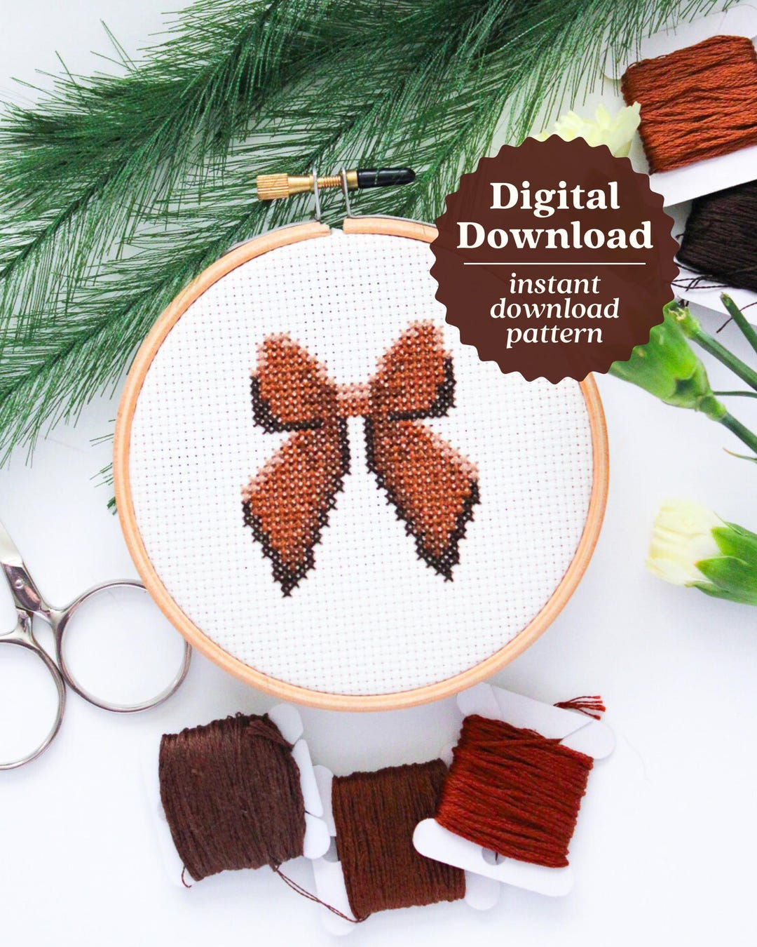 Brown Bow Cross Stitch Pattern, Christmas Cross Stitch, Mini X Stitch ...