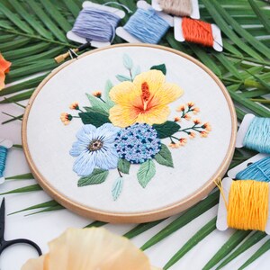 Hibiscus Embroidery Pattern, Beginner Friendly Instructions, Island ...