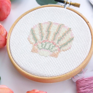 Scallop Shell Cross Stitch Pattern, Seashell Art, Ocean Cross Stitch ...