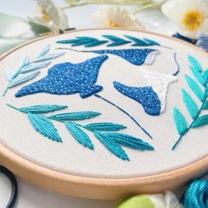 Finished Eagle Ray Embroidery, Ocean Wall Art, Sting Ray Decor, Costal ...