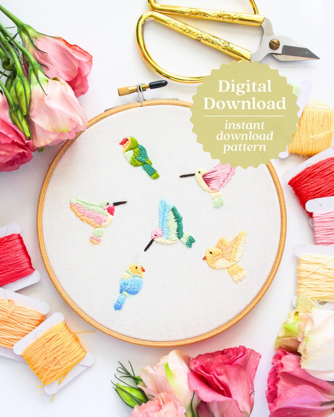 Mini Birds Embroidery Pattern, Humming Bird Aesthetic, Bird Watcher ...