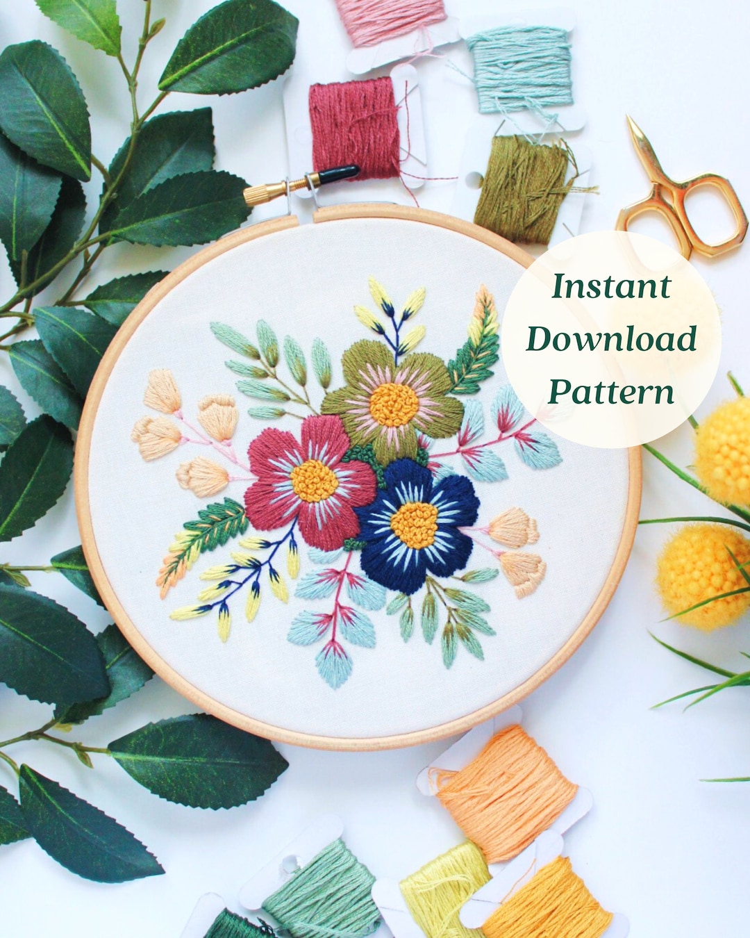 September Florals Embroidery Pattern, Printable Floral Embroidery, PDF ...