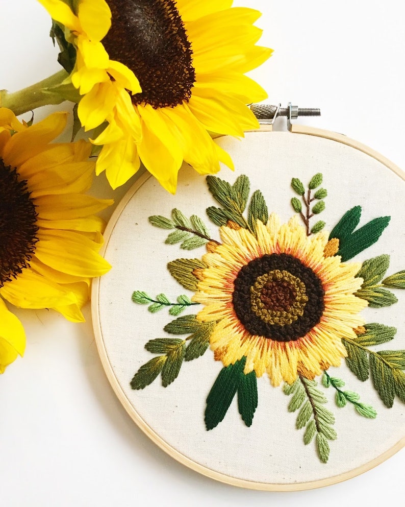 Sunflower Embroidery Download, Floral Embroidery Pattern, Hand ...