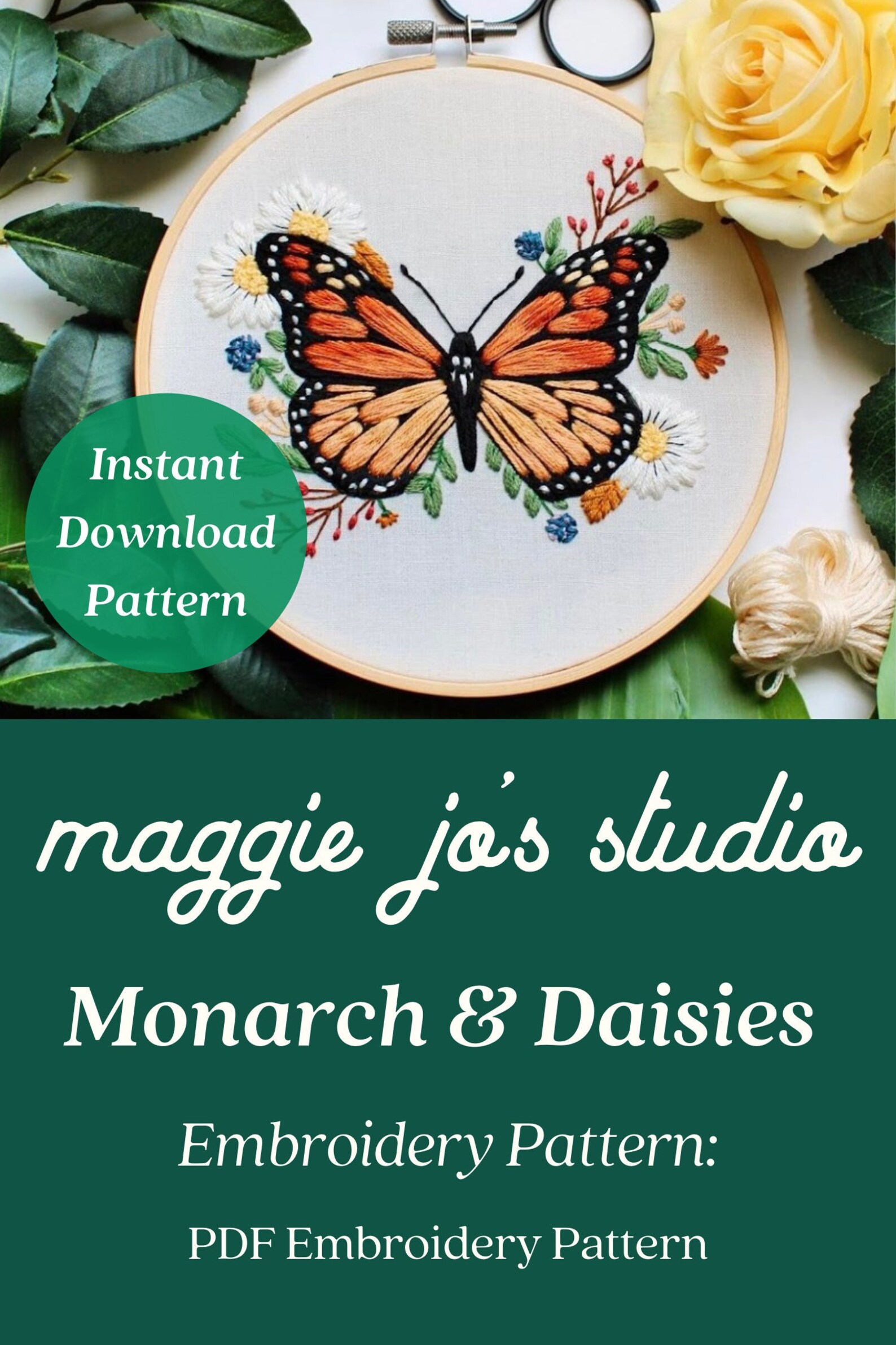Monarch Embroidery Pattern Hand Embroidery Botanical - Etsy