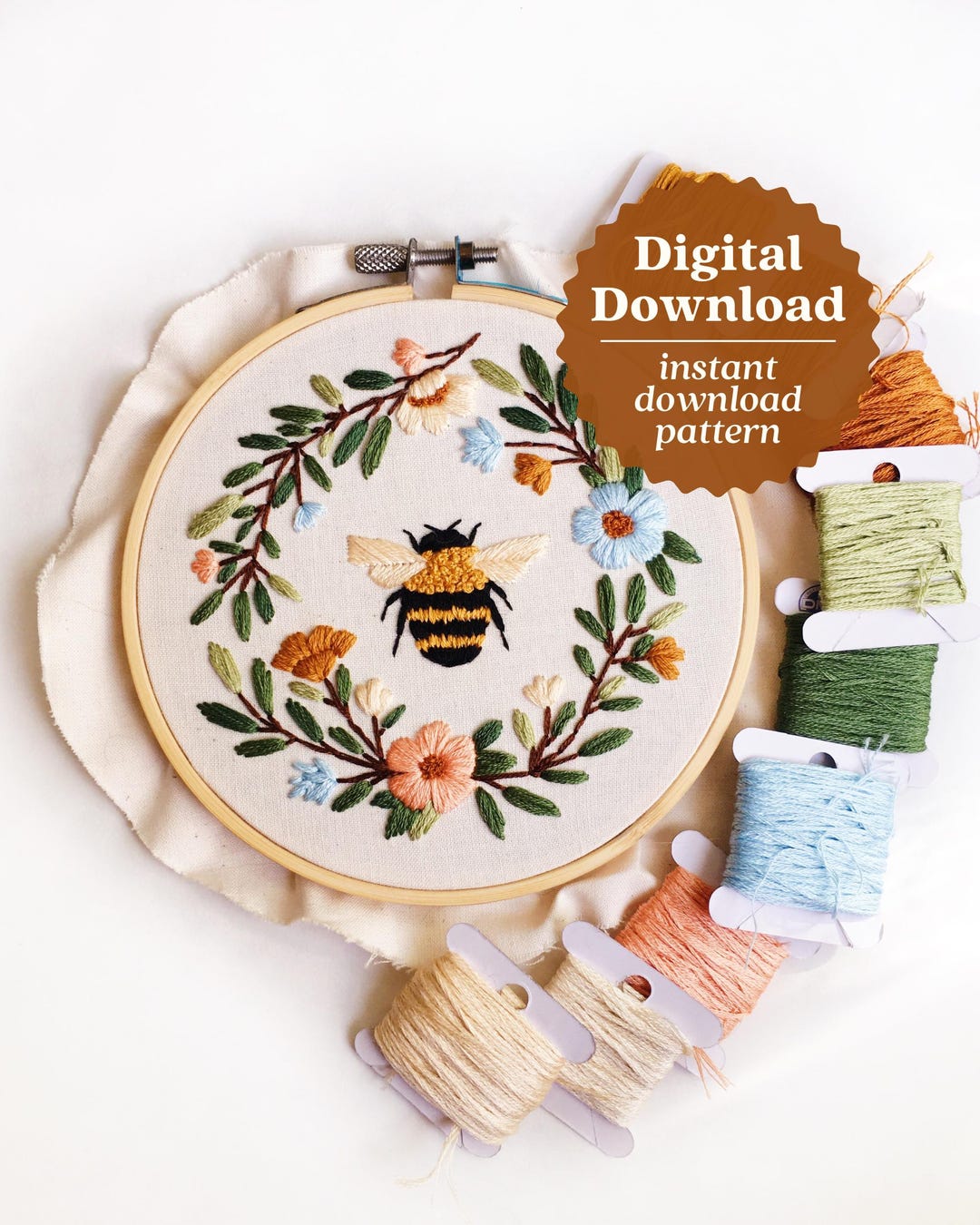 Bee Hand Embroidery Pattern, Digital Download Embroidery, Bumble Bee ...