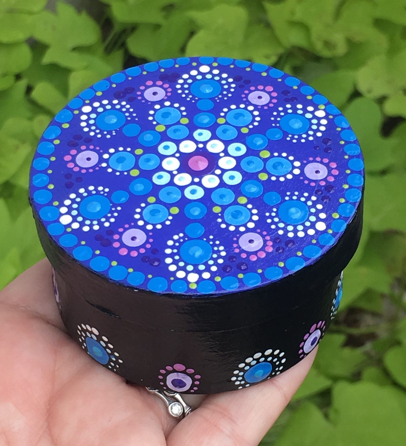 Handpainted Dot Mandala on Paper Mâché Trinket Box Blue - Etsy