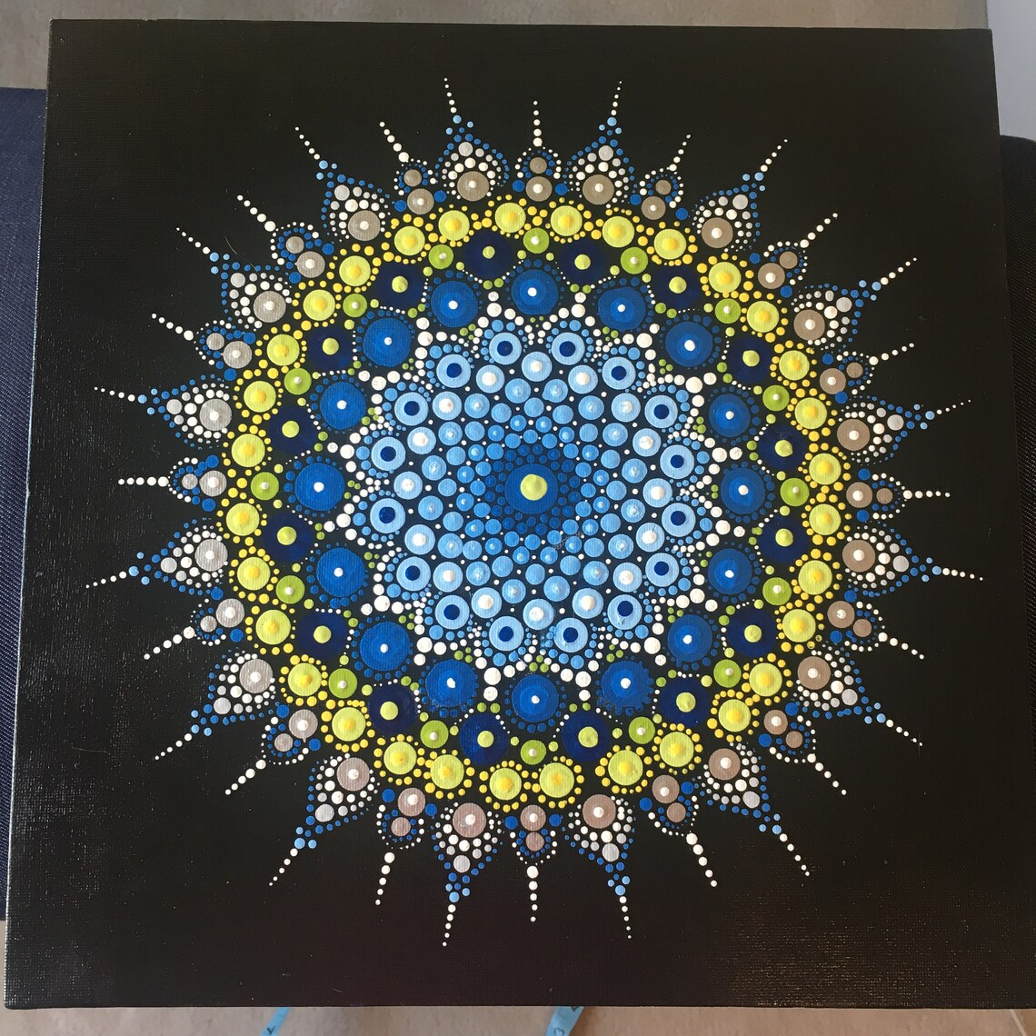 Original Handpainted Dot Mandala Blue Sunburst 12 X 12 Canvas Panel - Etsy