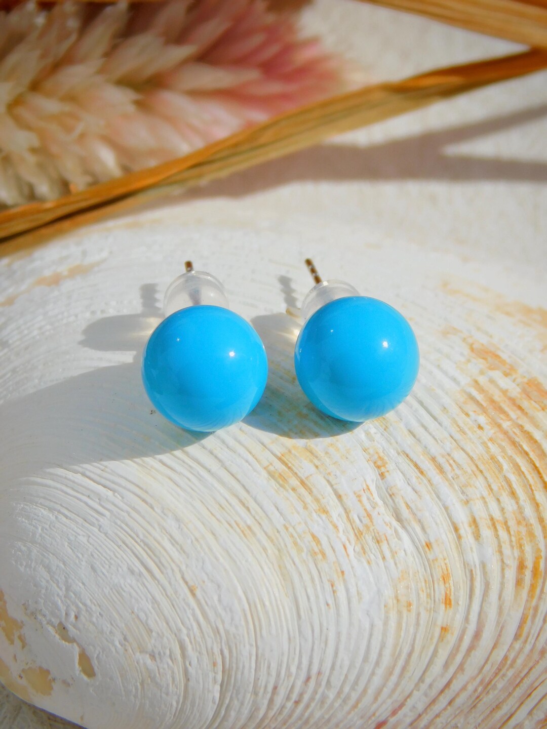 Sky Blue Turquoise Studs | Undyed | Round | Hubei Turquoise | Solid 18K ...