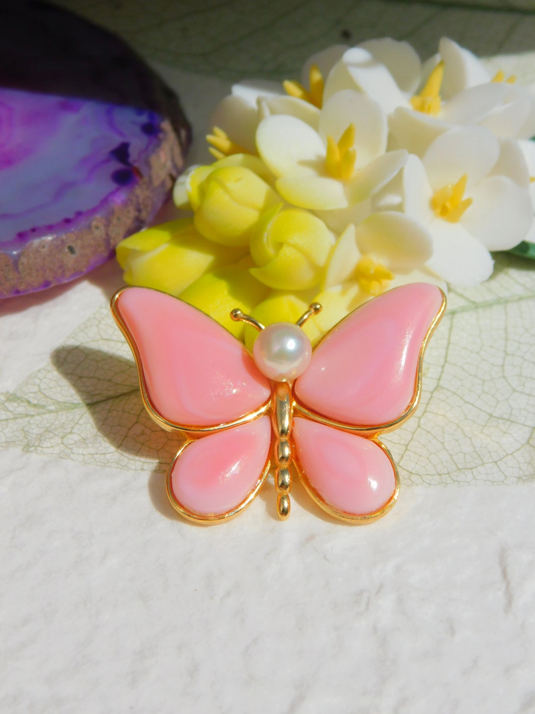 Vermeil Queen Conch Shell Butterfly Brooch With Akoya Pearl AAA Gold ...