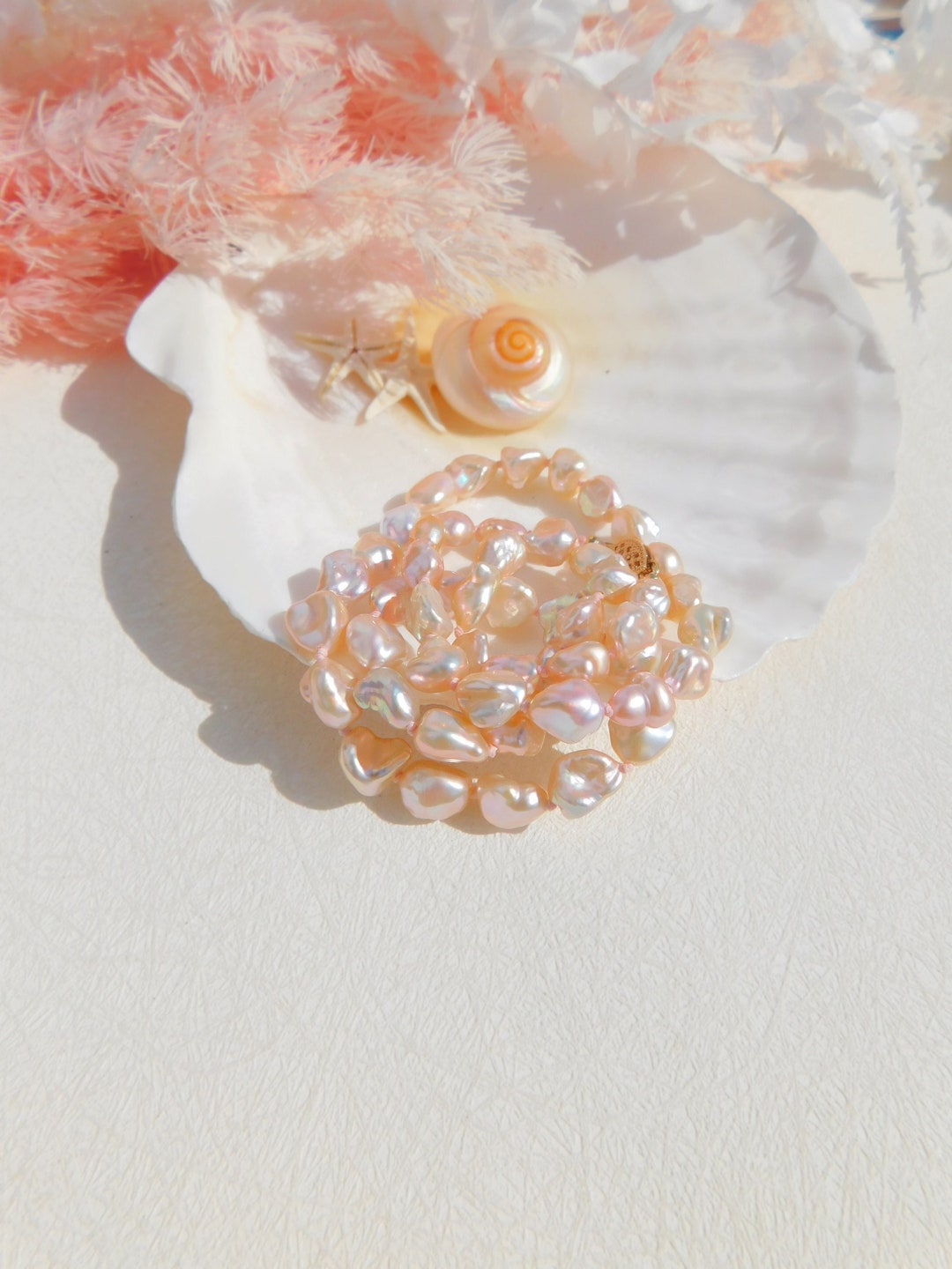 Baby Pink Freshwater Keshi Pearl Necklace | AAA | 6 * 8mm | Solid 14kt ...