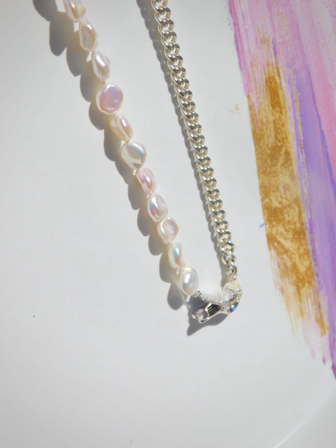 Keshi Pearl and Cuban Chain Necklace | Half and Half Necklace | Free ...