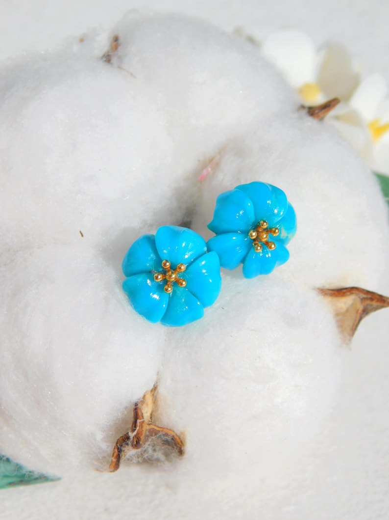 Sleeping Beauty Turquoise Flower Studs | 12mm | Solid 18kt Gold ...