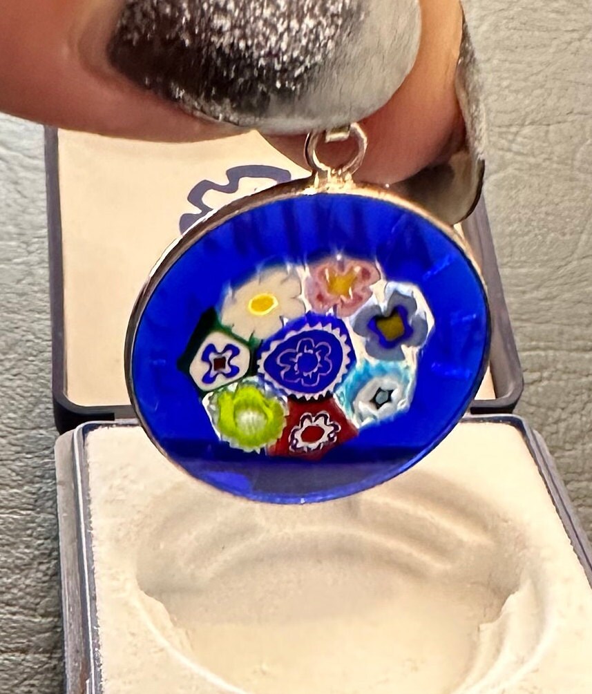 Vintage Antica Murrina Veneziana Pendant Blue With Millefiori Flowers ...