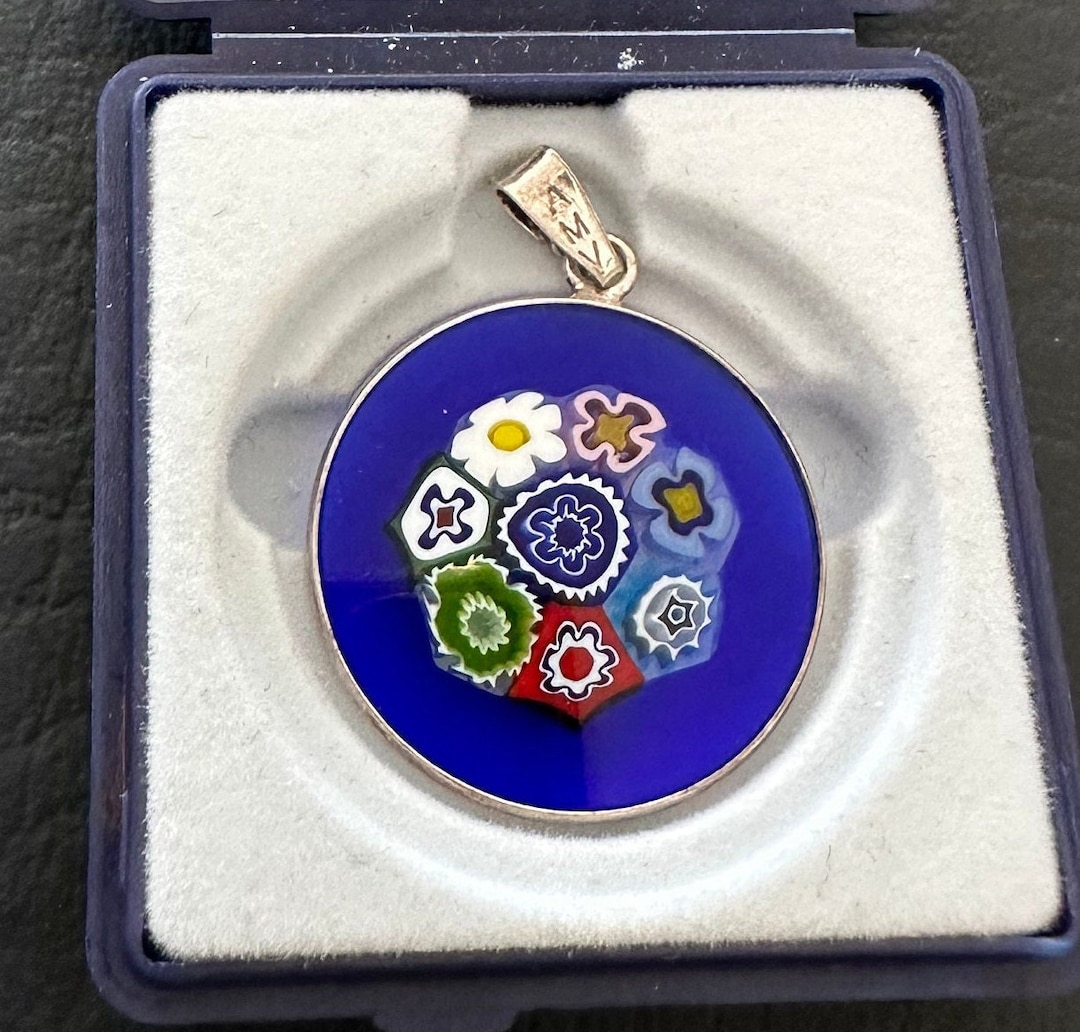 Vintage Antica Murrina Veneziana Pendant Blue With Millefiori Flowers ...