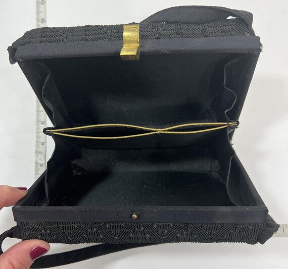 Vintage 1950s Black Woven Square Box Pocketbook Handb… - Gem