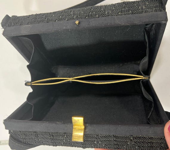 Vintage 1950s Black Woven Square Box Pocketbook Handb… - Gem