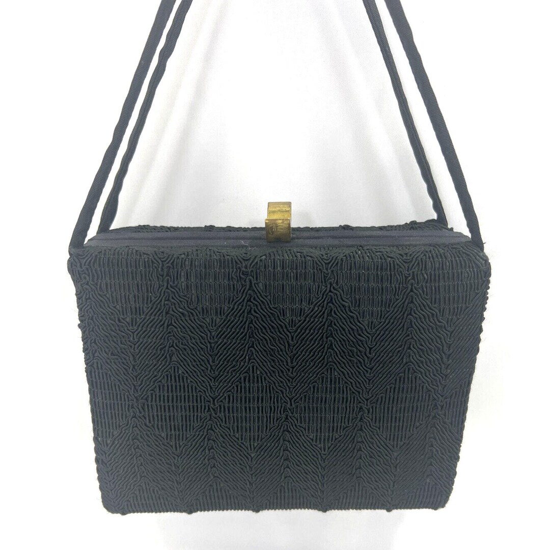Vintage 1950s Black Woven Square Box Pocketbook Handbag Purse Snap ...