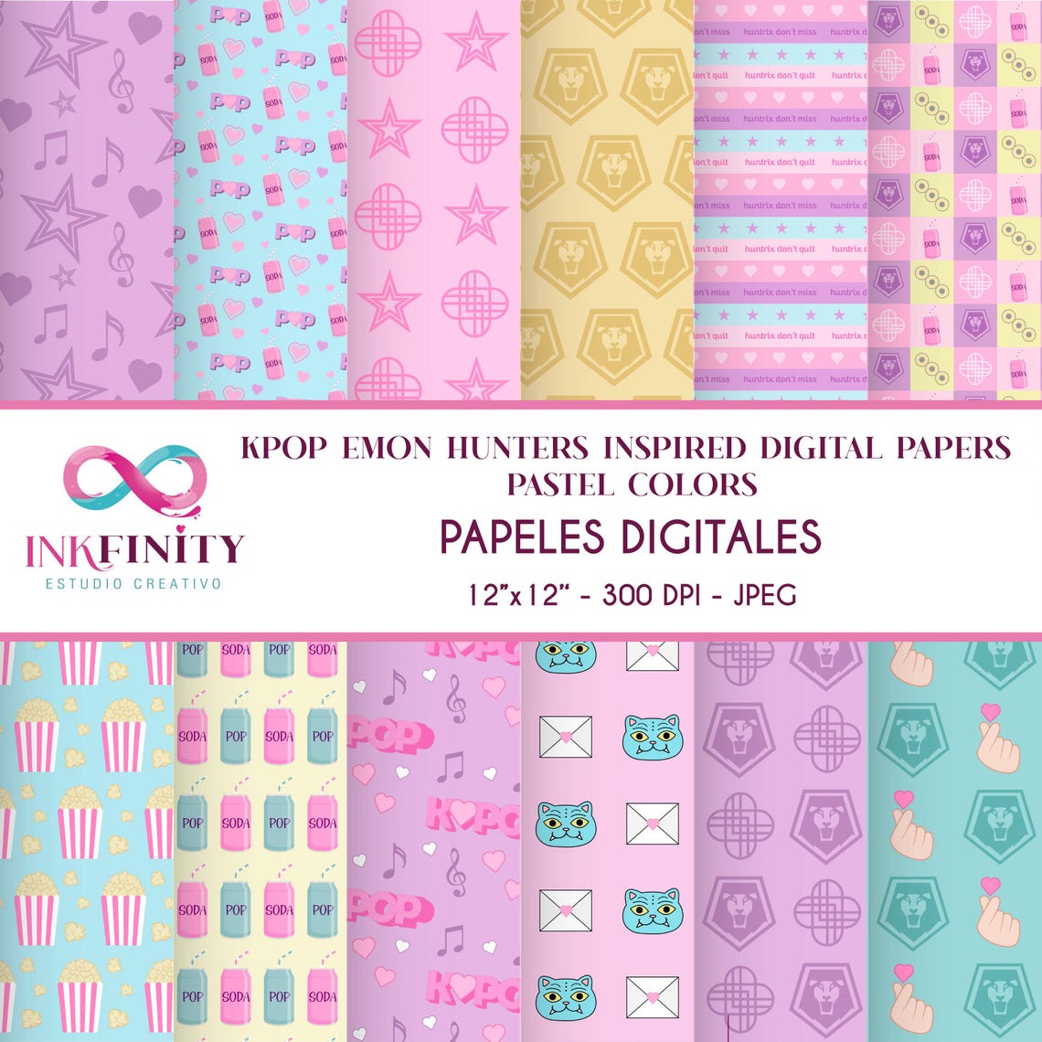 Pastel Colors Kpop Demon Hunters Inspired Digital Papers - Etsy