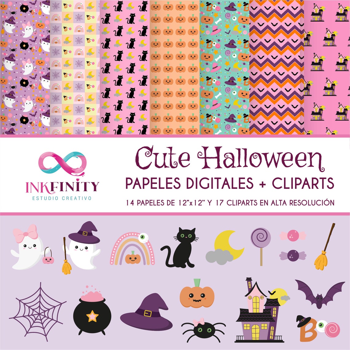 Digital Papers Cute Halloween Cliparts Cute Halloween Digital Papers ...