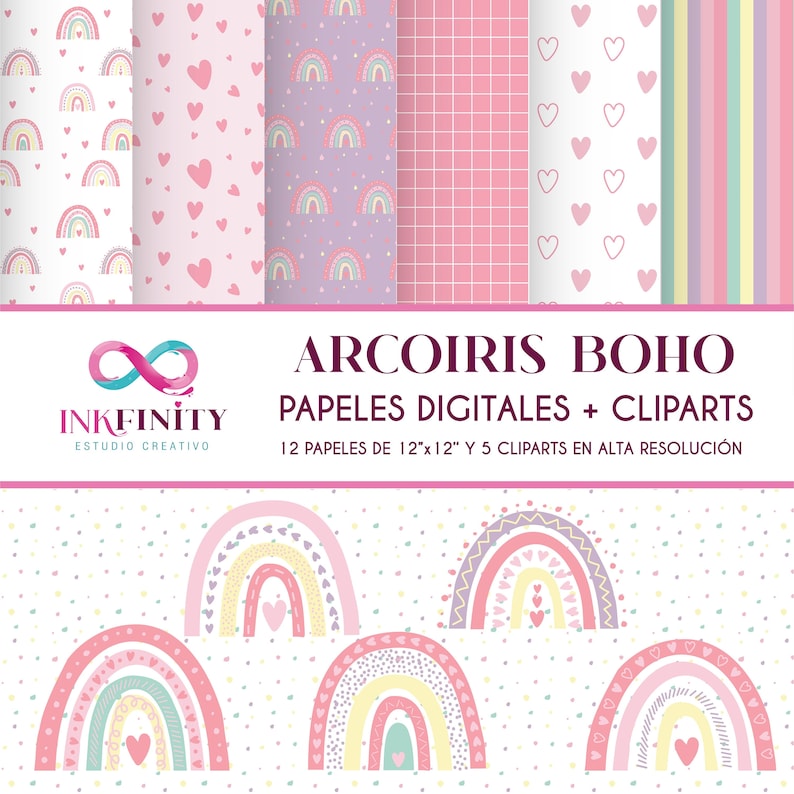 Pastel Colors Boho Rainbow Digital Papers and Cliparts - Etsy