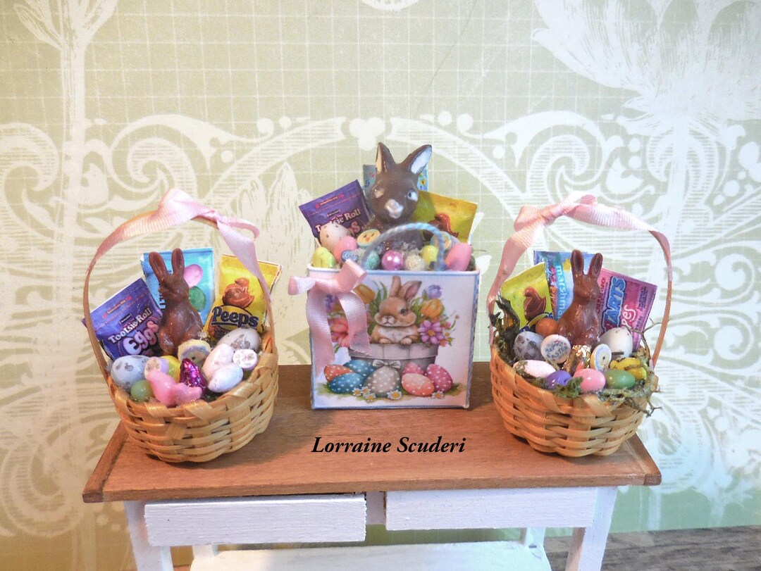 Chocolate Bunny Easter Baskets ~ Easter Shopping Bag ~ Dollhouse ...