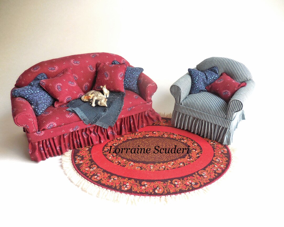 Overstuffed Sofa & Armchair With Cats ~ Dollhouse Miniatures - Etsy