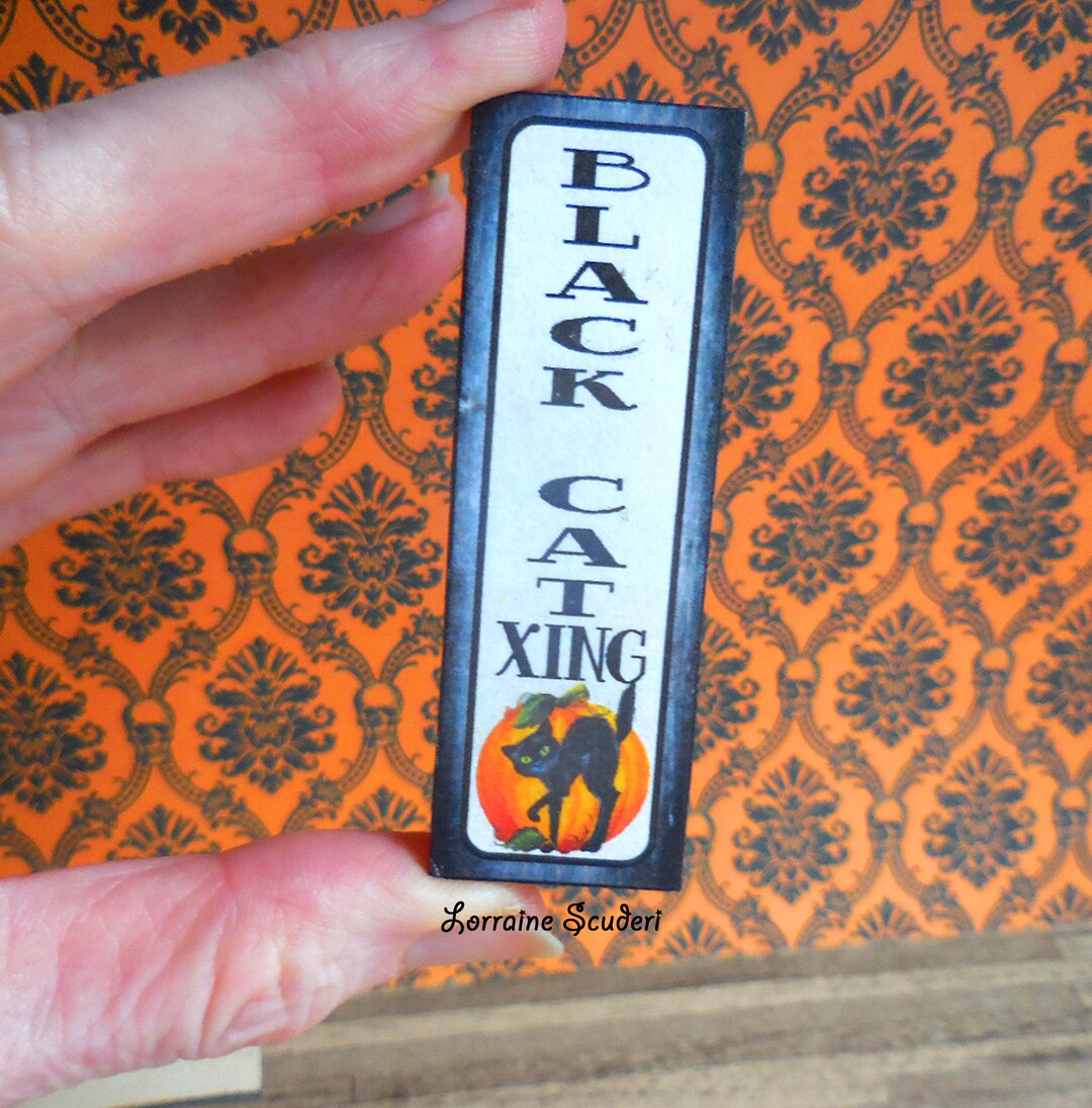 Black Cat Crossing ~ Halloween Sign ~ Dollhouse Miniature - Etsy