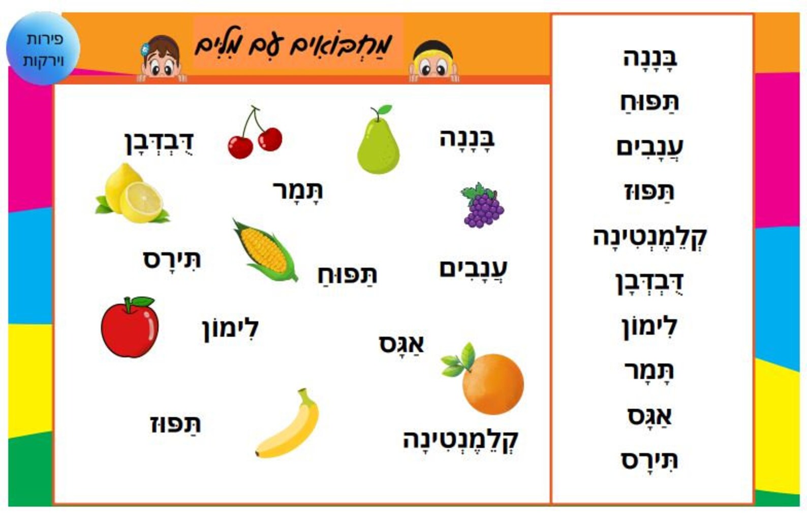Hebrew Fruits Vegetables Learning Game, Interactive Language Fun ...
