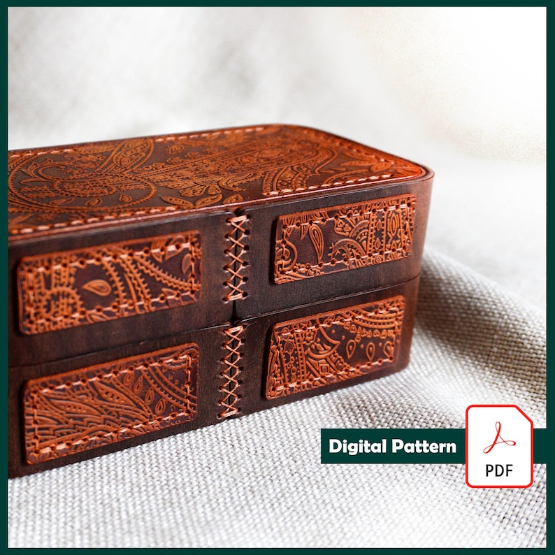 DIY Tooled Leather Jewelry Box Pattern: Rectangular Template (digital ...