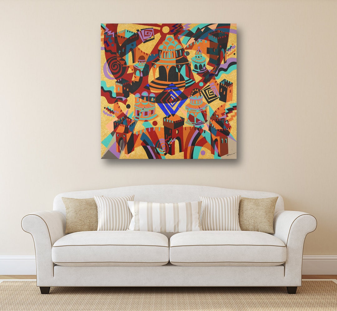 Abstract Acrylic Painting on Canvas, "old Middle Eastern City" (39x39 ...