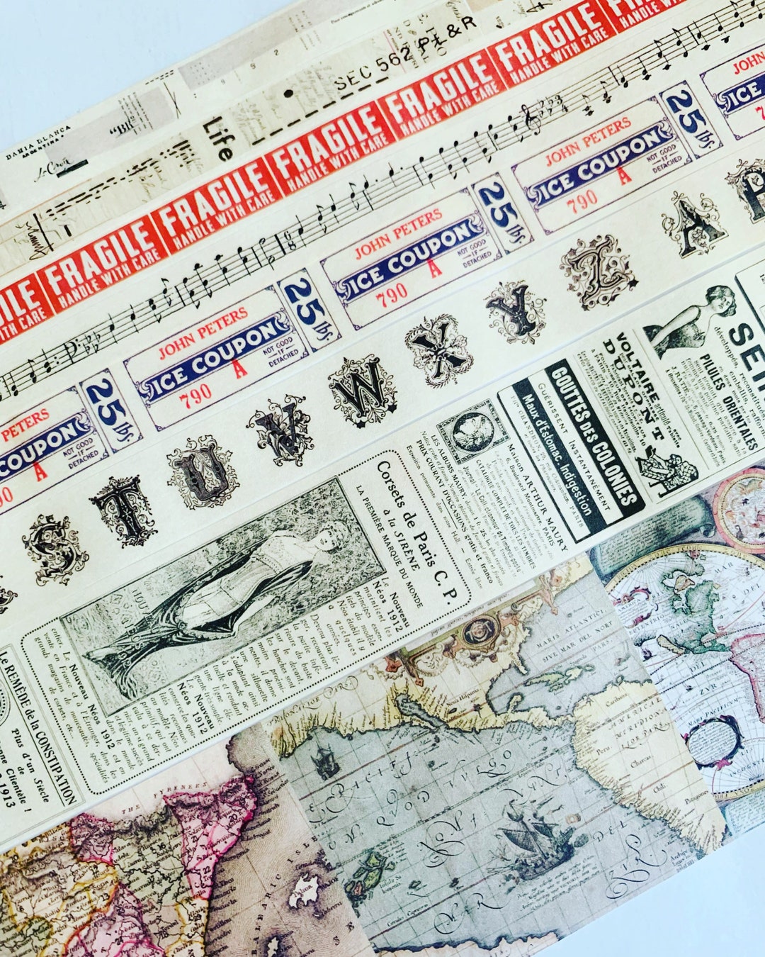 Vintage, Map, Letters, Tickets, Newspaper, Music Notes, Postal Labels ...