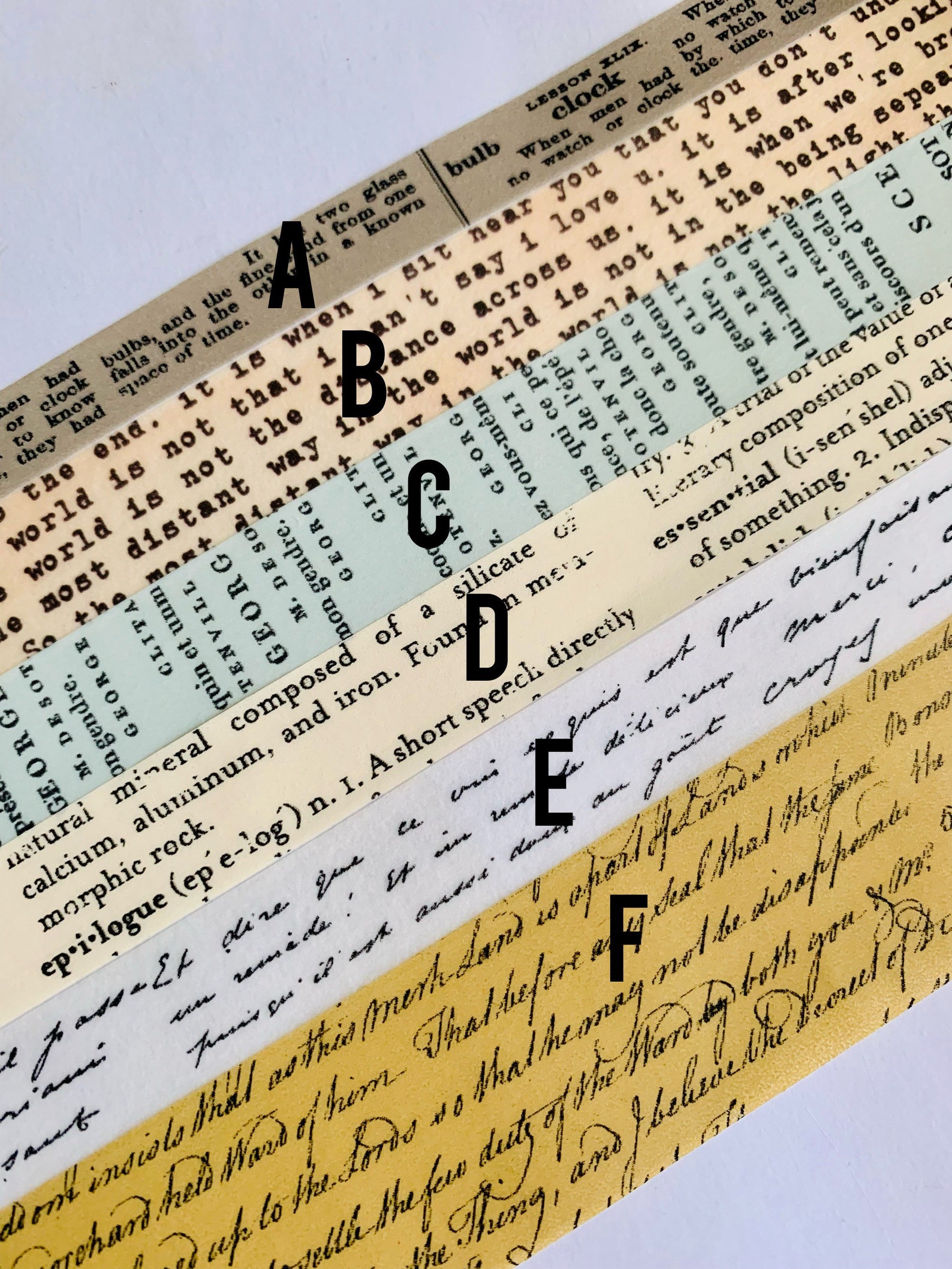 Black and White Script Text Dictionary Washi Tape SAMPLES - Etsy