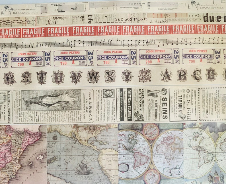 Vintage, Map, Letters, Tickets, Newspaper, Music Notes, Postal Labels ...