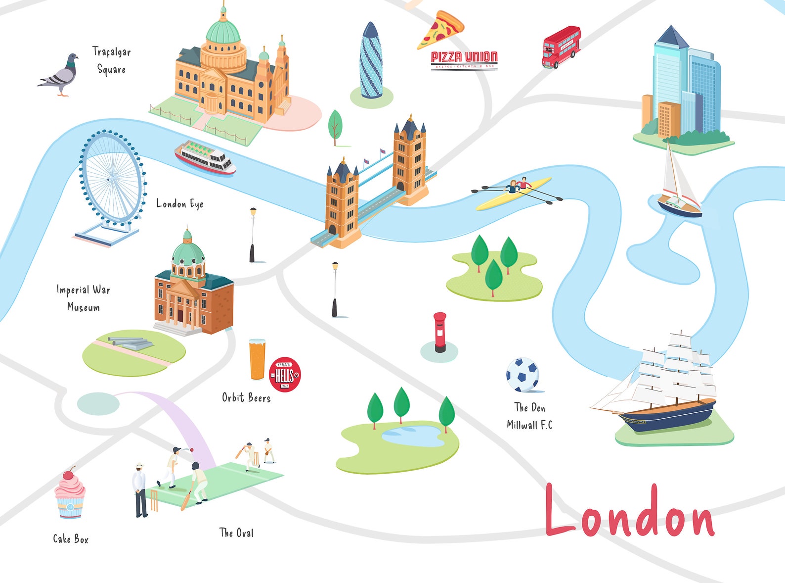 London Map Print: Illustrated Landmarks, Personalised Option - Etsy
