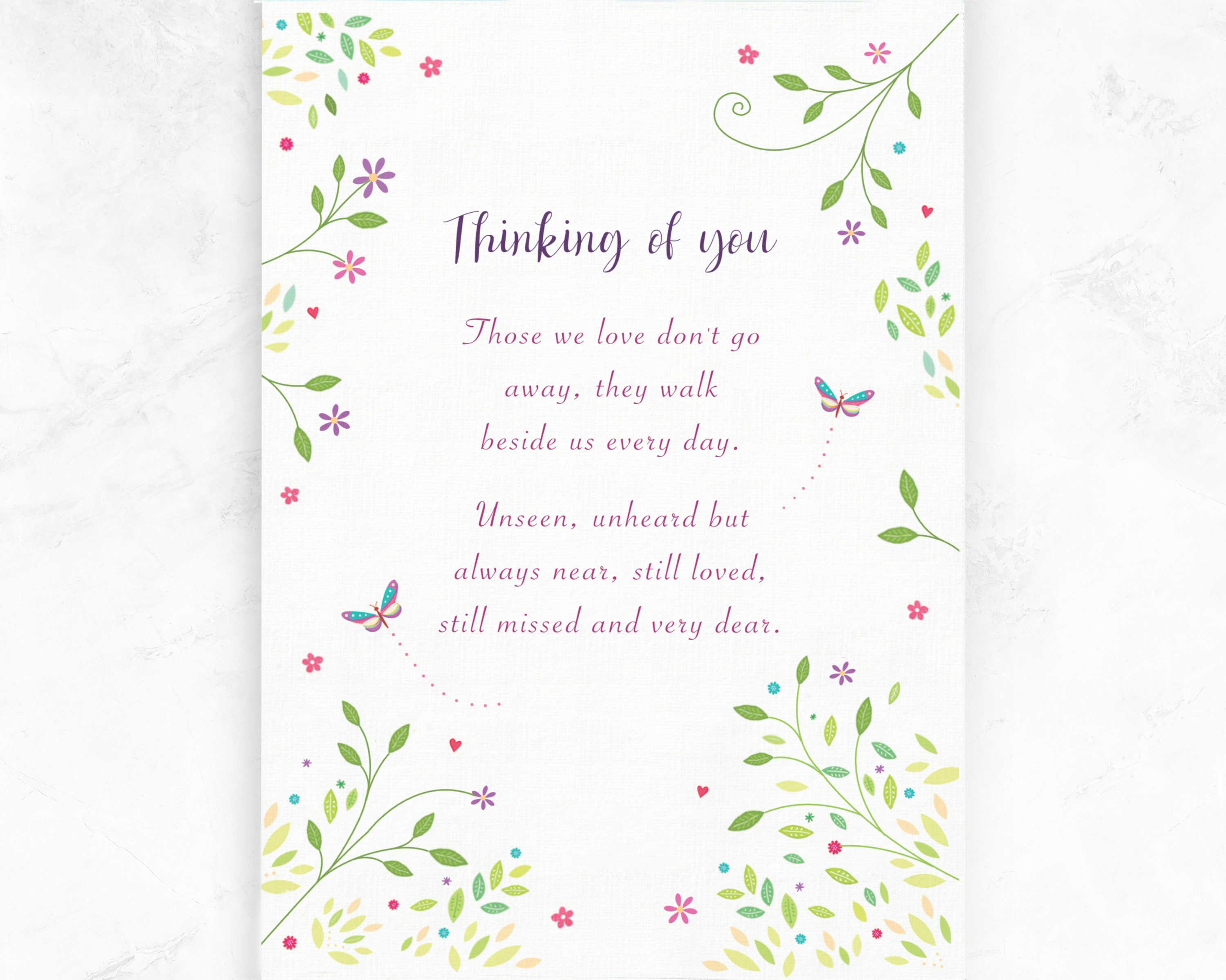 Floral Thinking of You Sympathy Card displaying the poem | Etsy