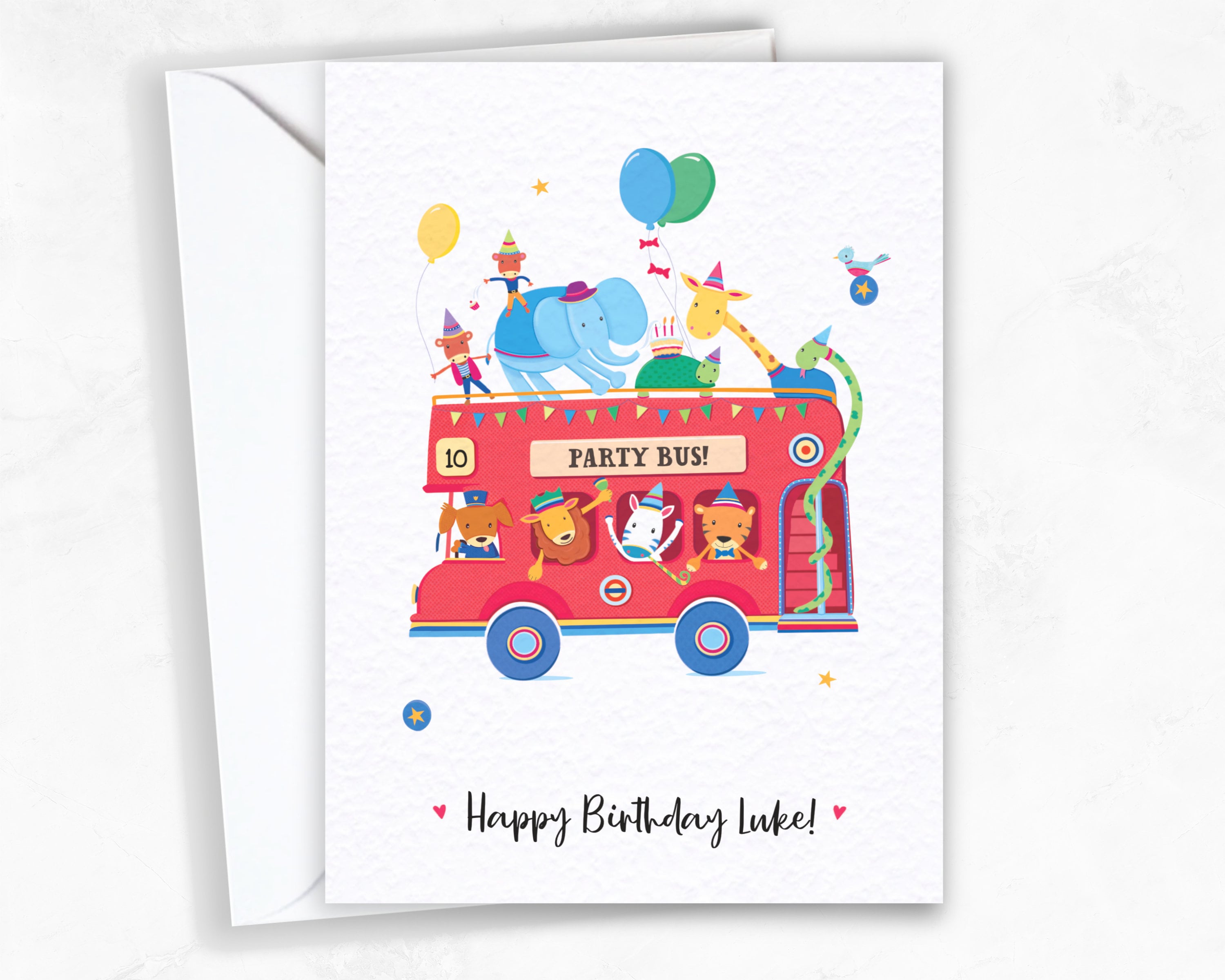 Personalised Bus Birthday Card Kids Birthday Card With Cute | Etsy UK