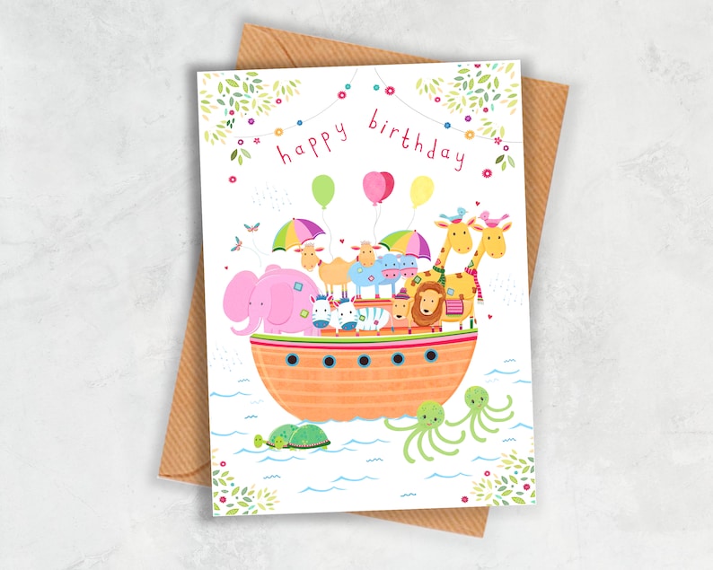 Kids Birthday Card Childrens Birthday Noahs Ark Card | Etsy